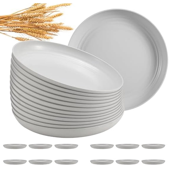 12 Pcs Unbreakable Deep Dinner Plates Set, 9 inch Reusable Plastic ...
