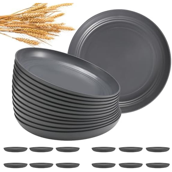 12 Pcs Unbreakable Deep Dinner Plates Set, 9 inch Reusable Plastic ...