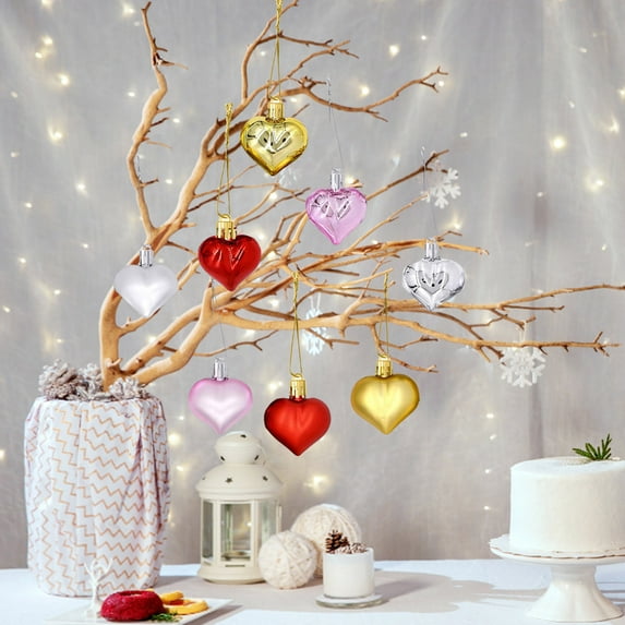12 Pcs Valentine Heart Ornaments Solid Color Heart Shaped Decorations ...