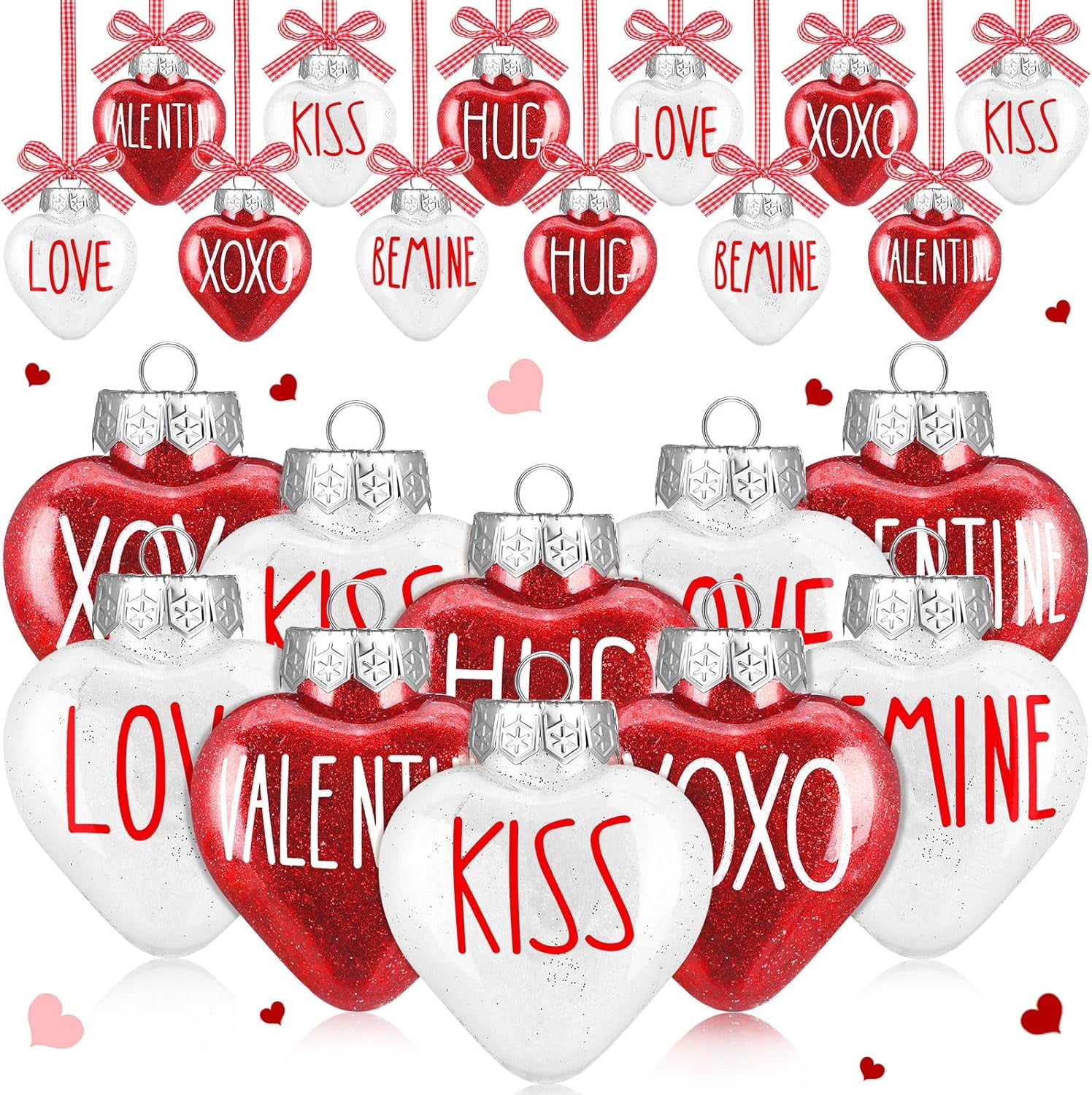 12 Pcs Valentine's Day Heart Ornaments for Tree Heart Baubles Shaped ...
