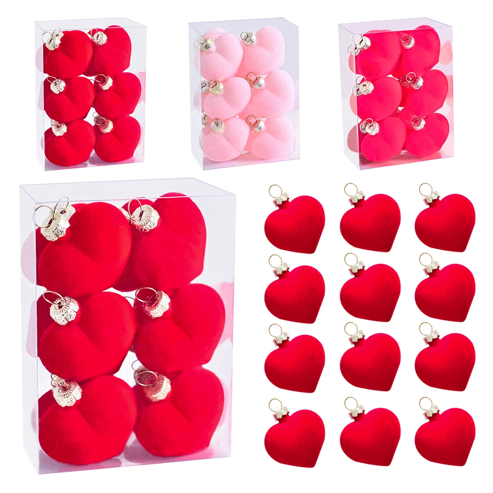 12 Pcs Valentine's Day Velvet Ornaments 1.97Inch Heart Shaped Hanging ...
