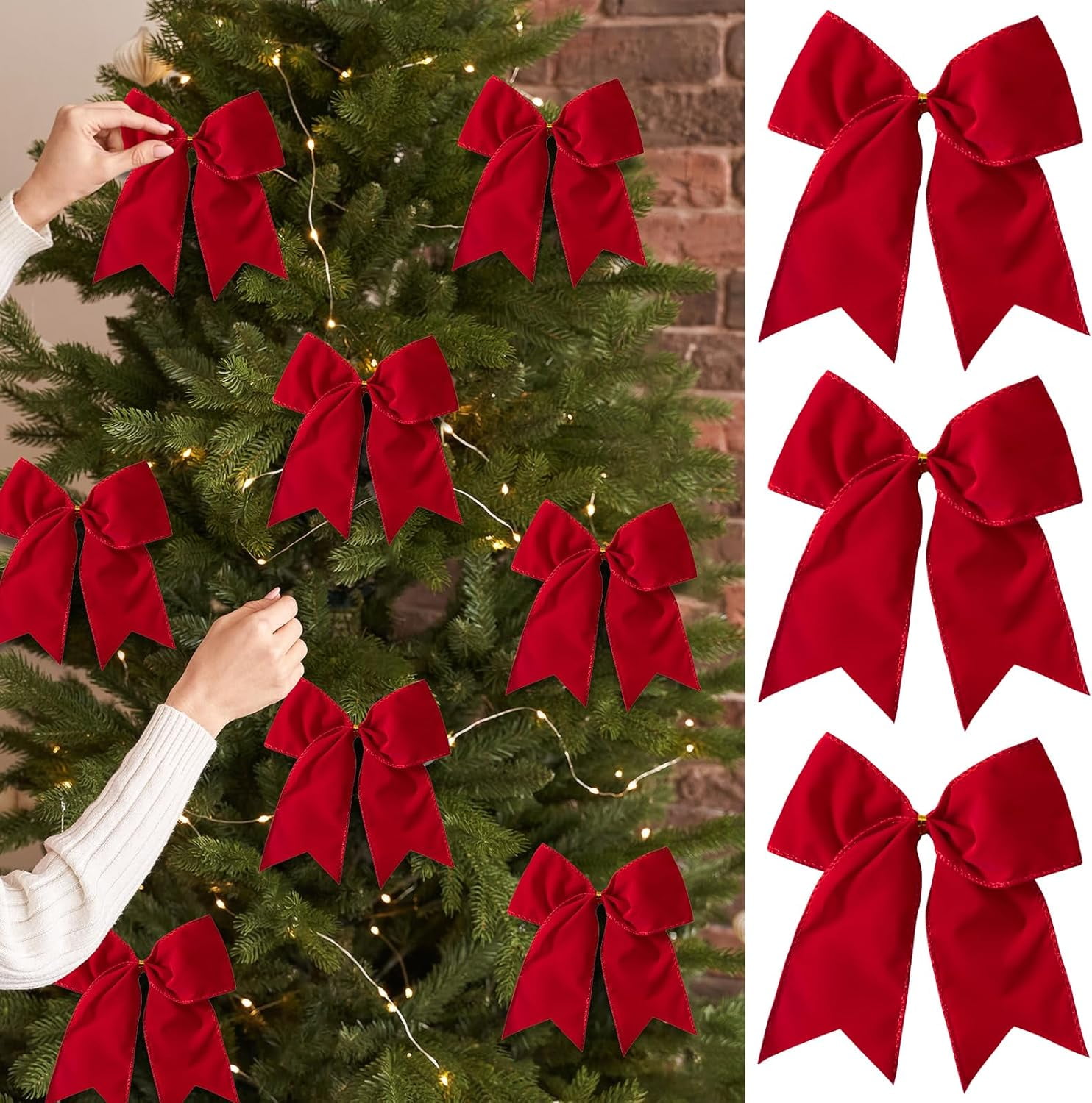 12 Pcs Velvet Bows for Christmas Tree - 6 Inch Vintage Velvet Ribbon ...