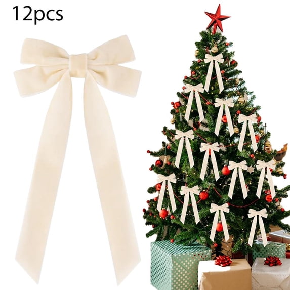 12 Pcs Velvet Bows for Christmas Tree, Christmas Wreath Bows Fireplace ...