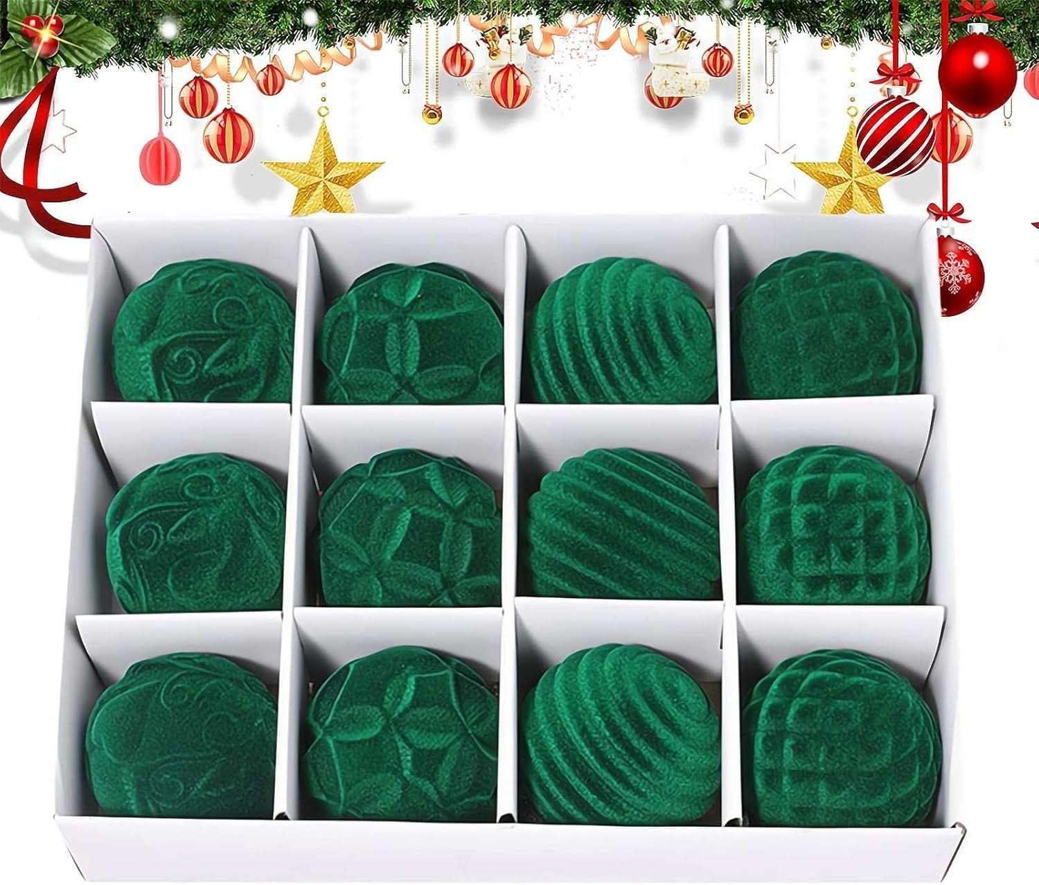 12 Pcs Velvet Christmas Balls Ornaments, Christmas Hanging Ornaments ...