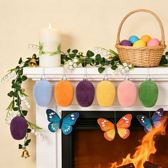 12 Pcs Velvet Easter Eggs Ornaments, 2.36 Inch Flocked Easter Hanging ...