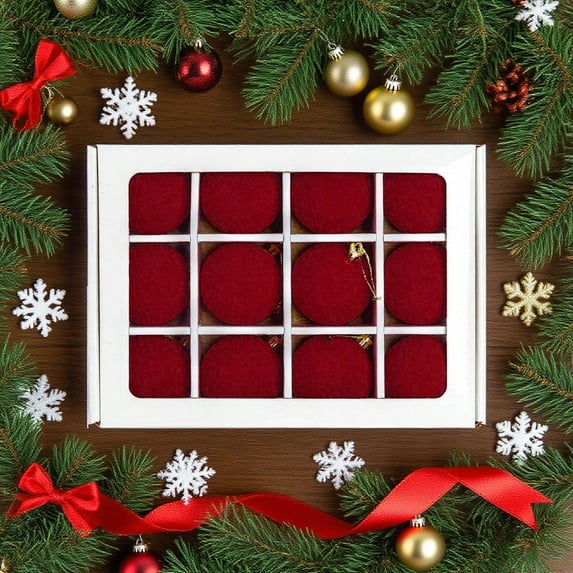 12 Pcs Velvet Flocked Christmas Balls | 2.4 Inch Brown Plastic Tree ...