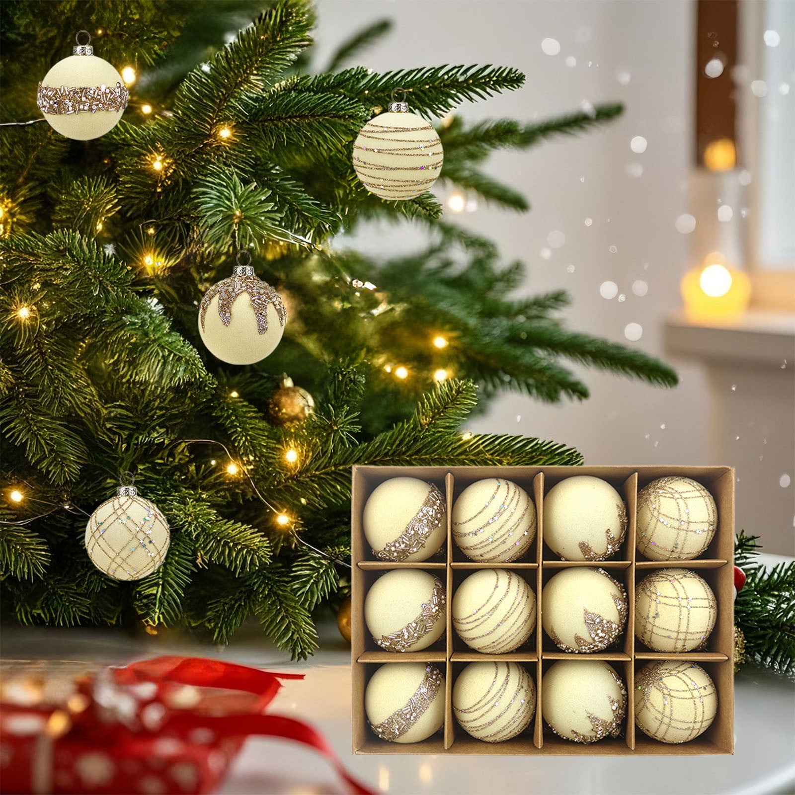 12 Pcs Velvet Glitter Christmas Ball Ornaments, 2.36 Inches Luxury ...