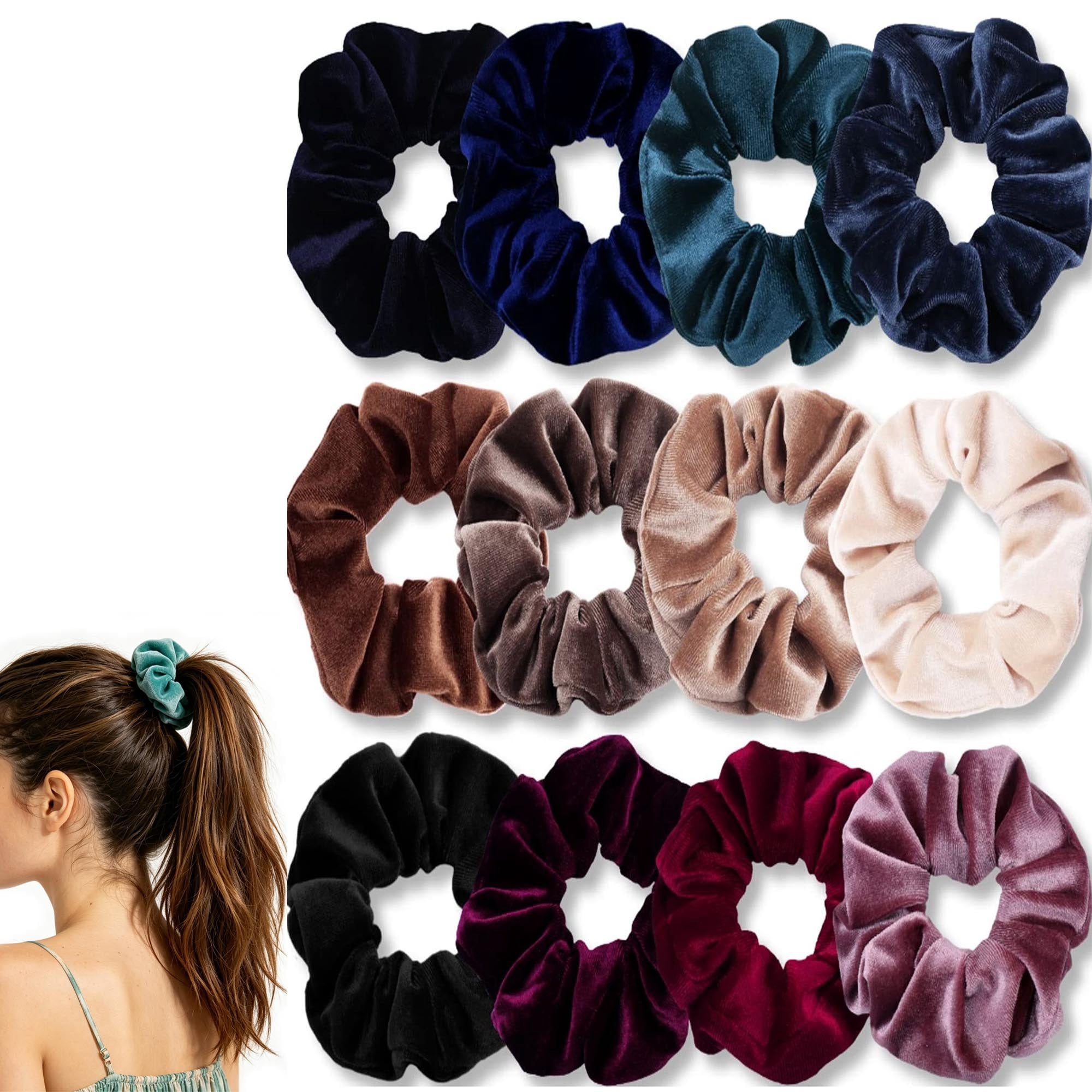 12 Pcs Velvet Hair Scrunchies for Women Girls, Soft Elastic Thick Hair ...