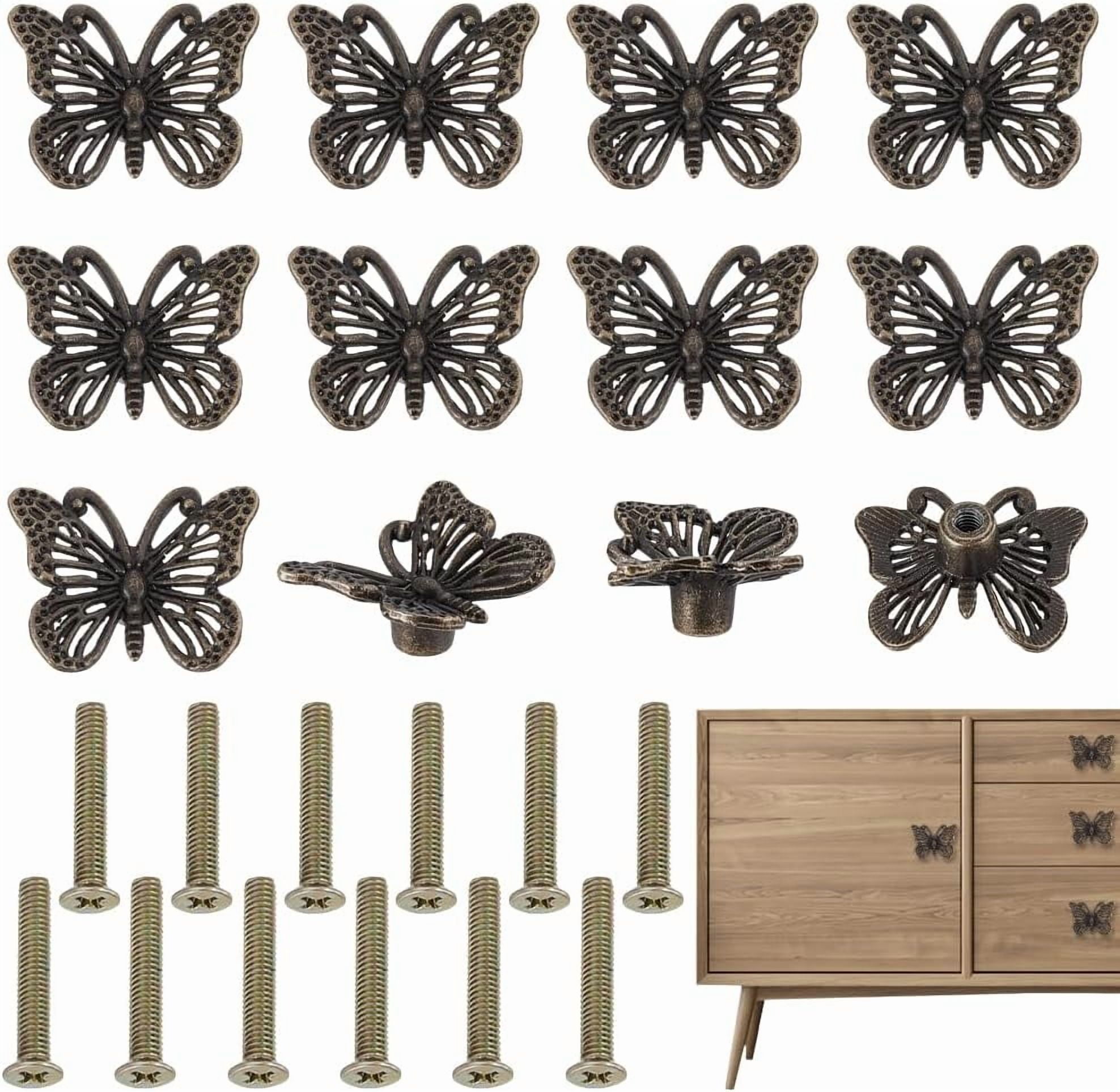 12 Pcs Vintage Butterfly Cabinet Knobs Bronze Decorative Drawer Pulls ...