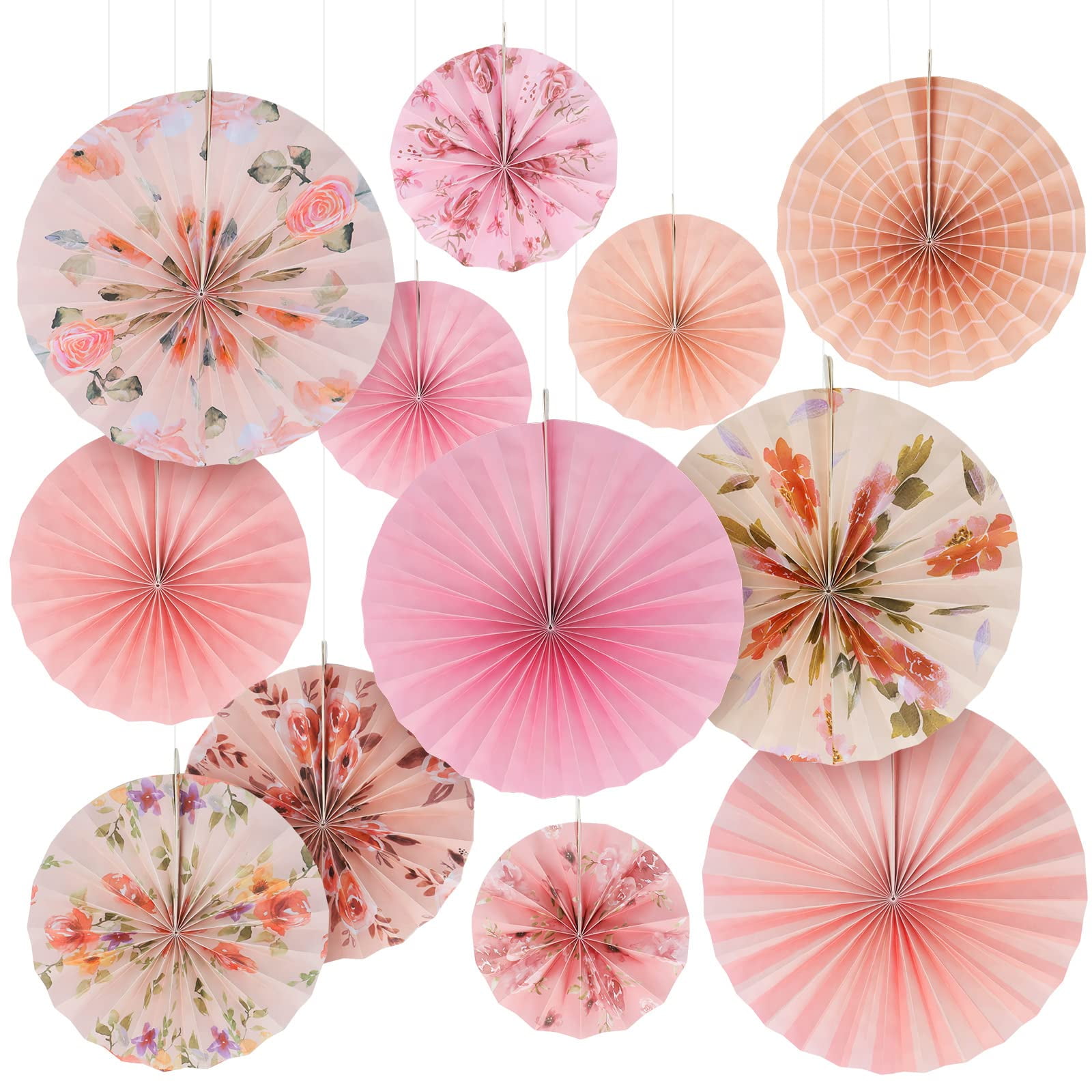 12 Pcs Vintage GP27 Floral Hanging Paper Fans Decoration Wedding Boho ...
