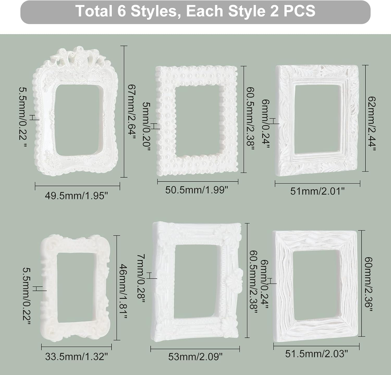 12 Pcs Vintage Resin Picture Frame 6 Style Antique Mini Embossed ...
