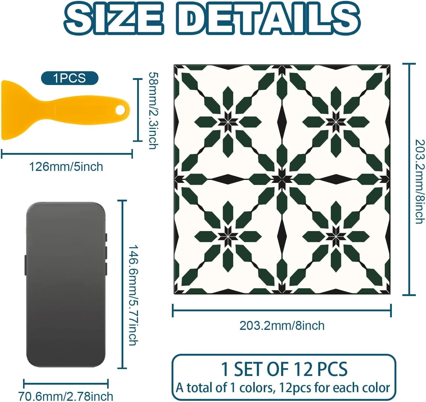 12 Pcs Wall Stickers Geometric Peel and Stick Wall Tile Stickers Green ...