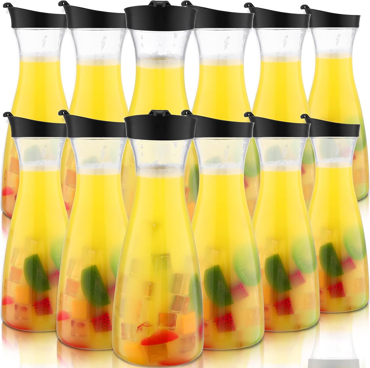 12 Pcs Water Carafe with Flip Top Lid Plastic Carafe with Black Lid ...