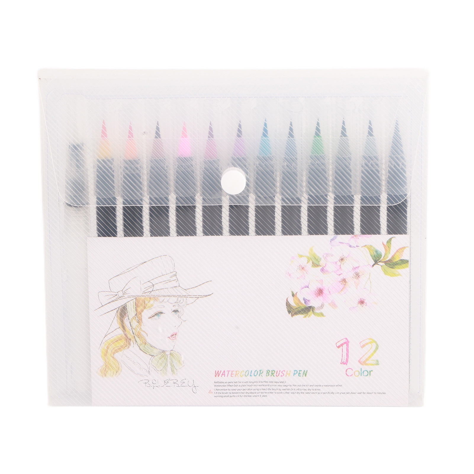 12 Pcs Watercolor Pen Set 12 Colors Soft Head Easy To Color Heat ...