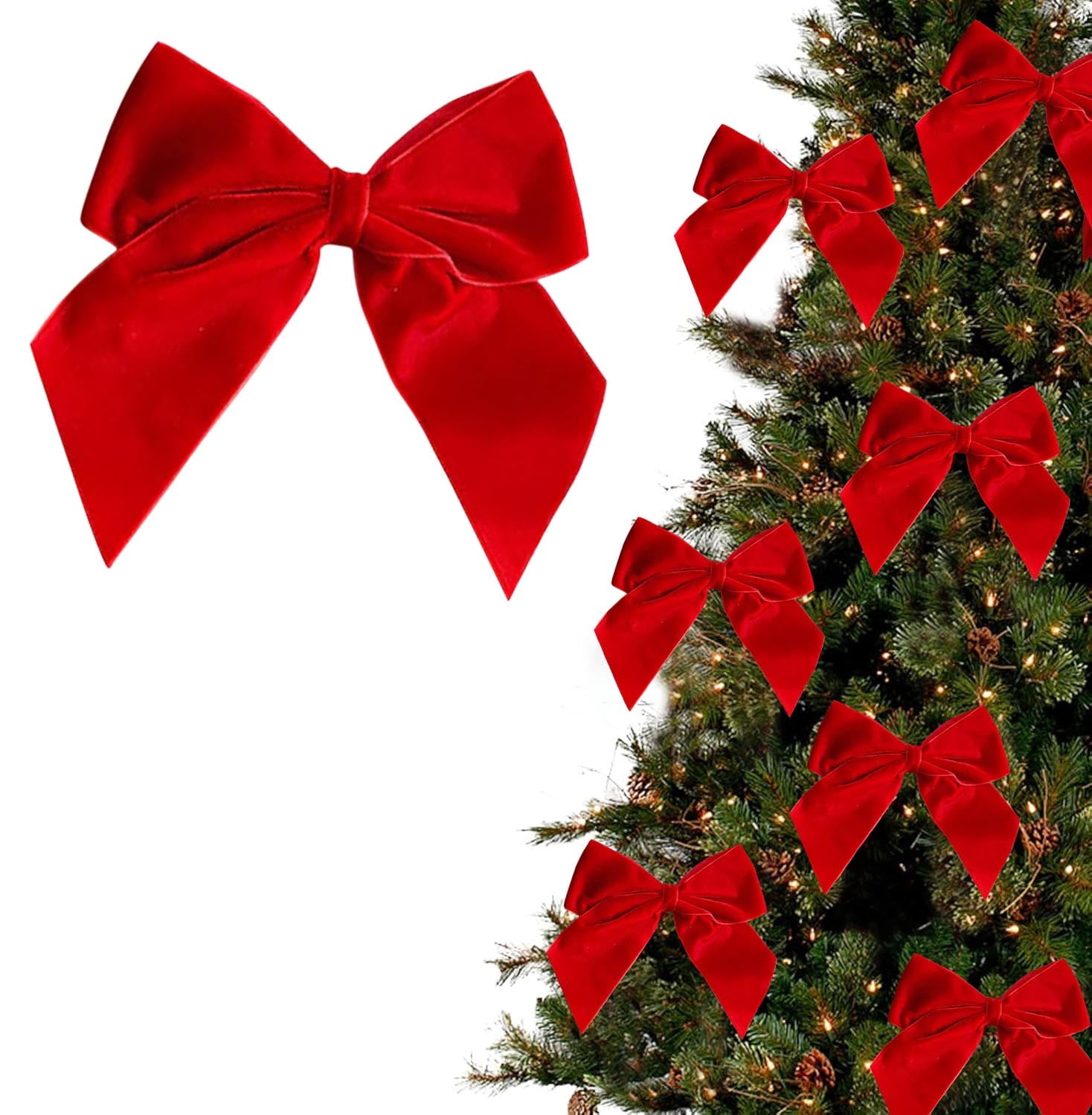 12 Pcs Wedding Velvet Bow Spring Summer Winter Christmas Tree ...