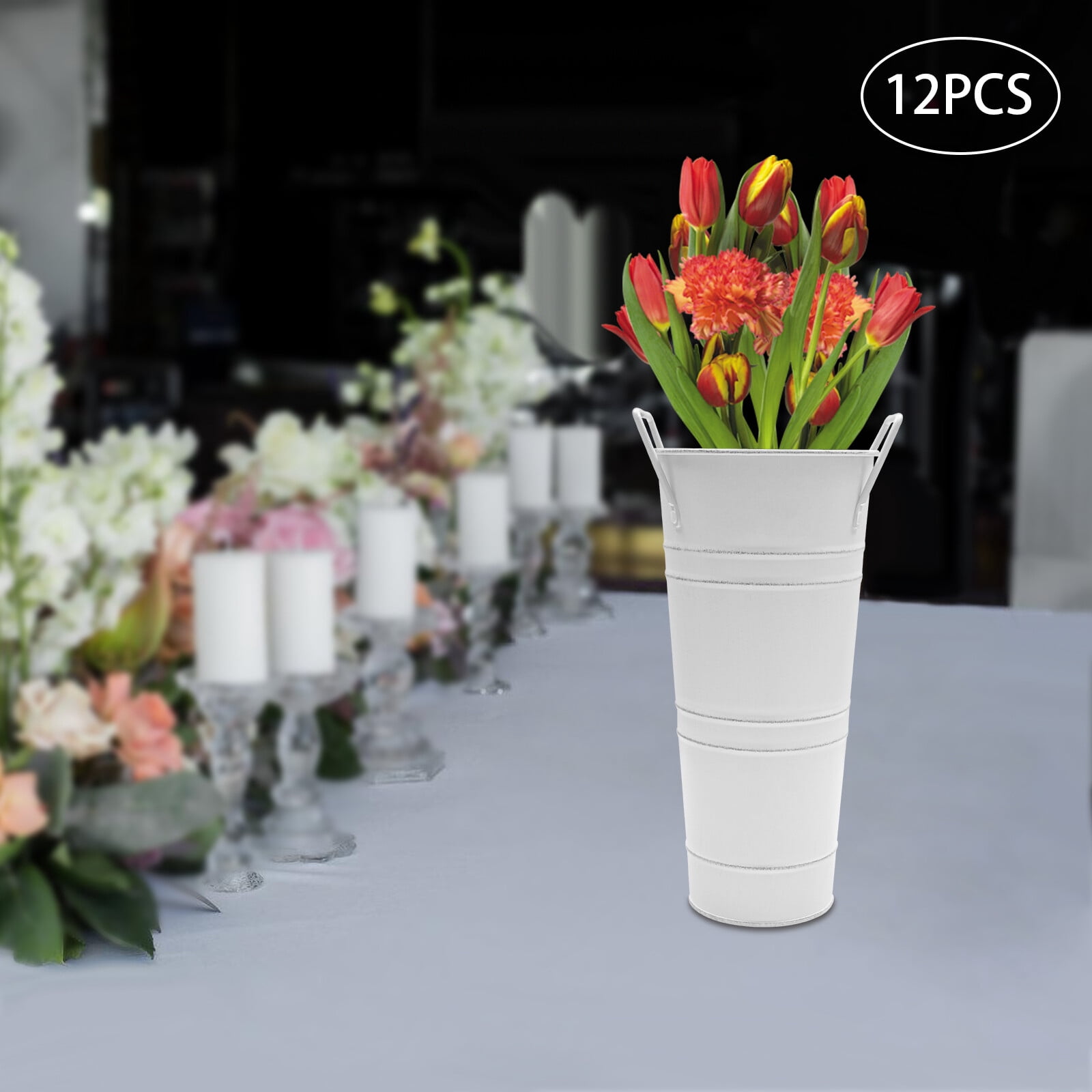 12 Pcs White Metal Flower Buckets, Flower Display Buckets, Wedding ...