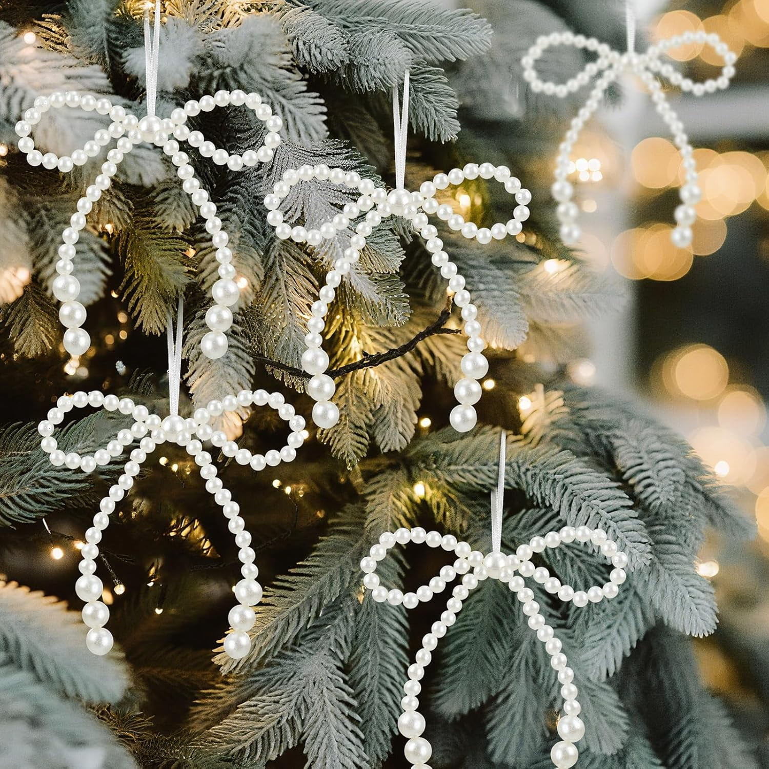 12 Pcs White Pearl Bow Christmas Ornaments for Tree Wedding Bridal ...