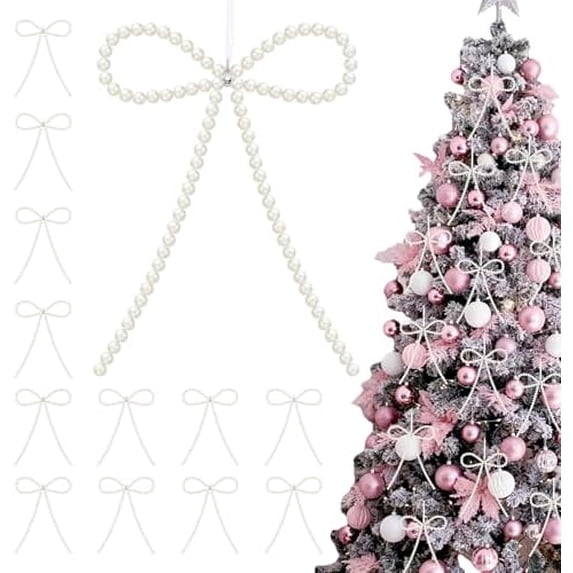 12 Pcs White Pearl Bows Ornaments Christmas Tree Decorations Hanging ...