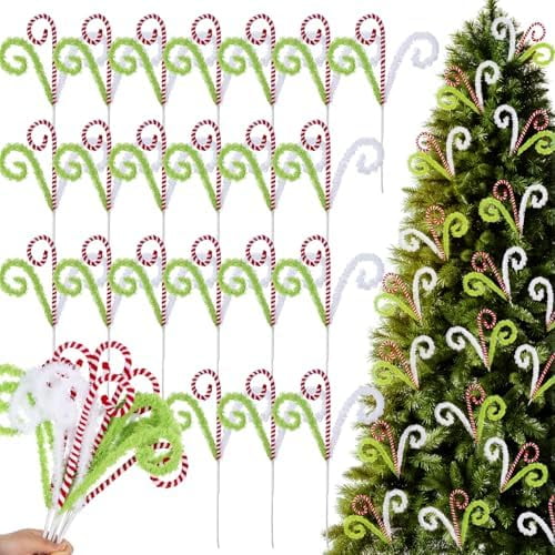 12 Pcs White Red and Green Christmas Tree Topper 16" Candy Cane Tree ...