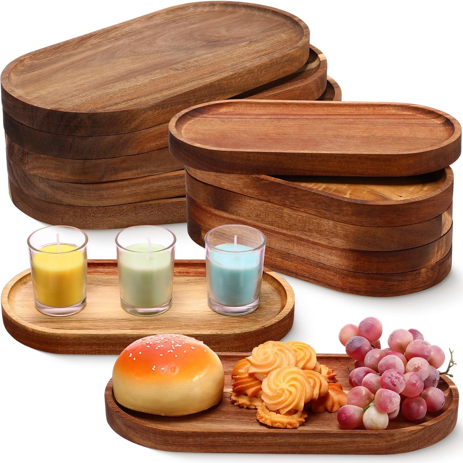 12 Pcs Wood Serving Trays 10 and 12 Inch Boards Oval Wooden Plates ...