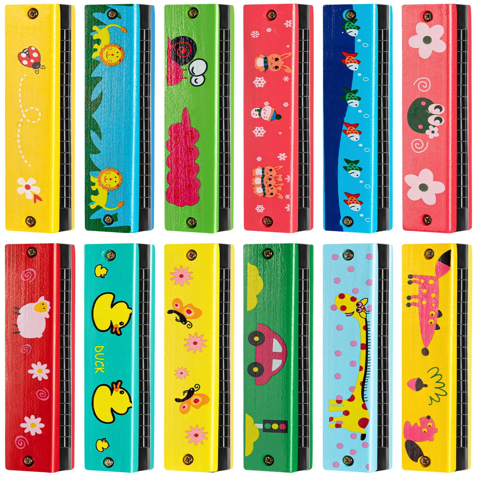 12 Pcs Wooden Harmonica for Kids Painted Toy Musical Instrument Play16 ...