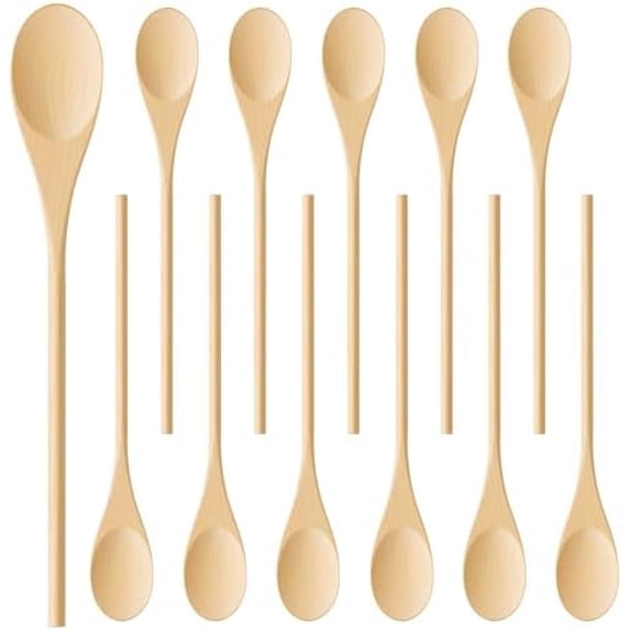 12 Pcs Wooden Spoons for Cooking, 12 Inches Soup Spoons for Eating ...