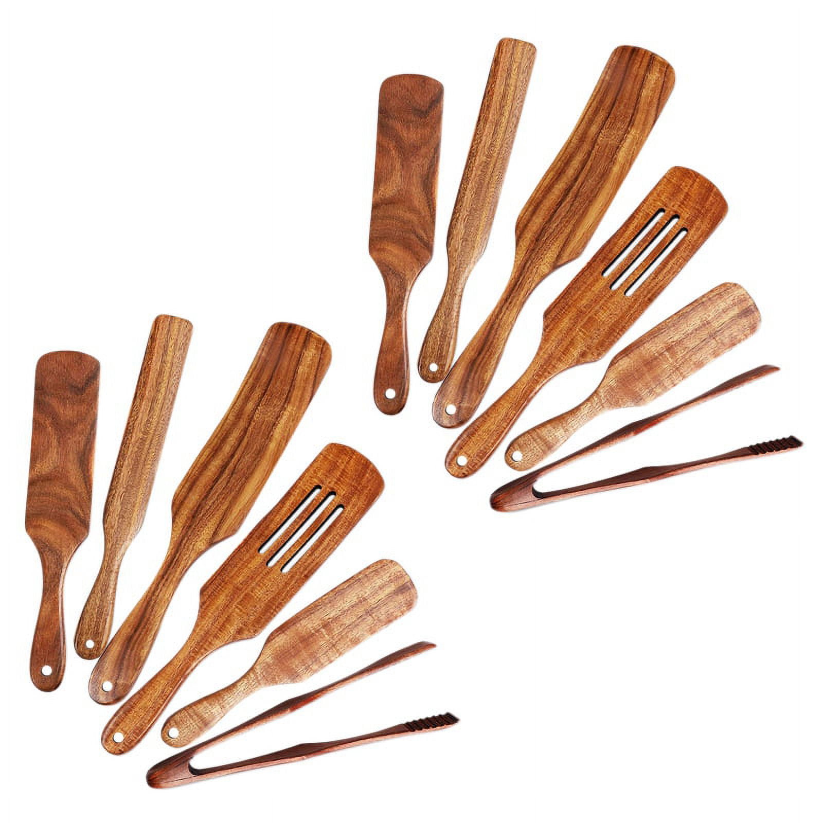 12 Pcs Wooden Spurtle Set, Teak Spurtle Set Heat Wooden Spatula Cooking ...