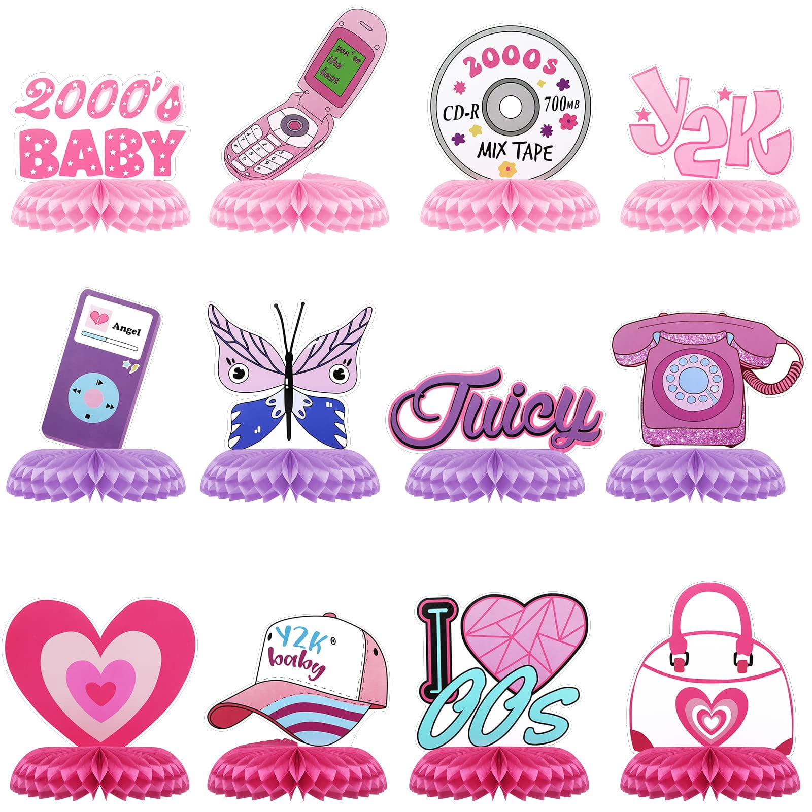 12 Pcs Y2k 2000s STF9 Party Decorations 00's Honeycomb Centerpieces ...