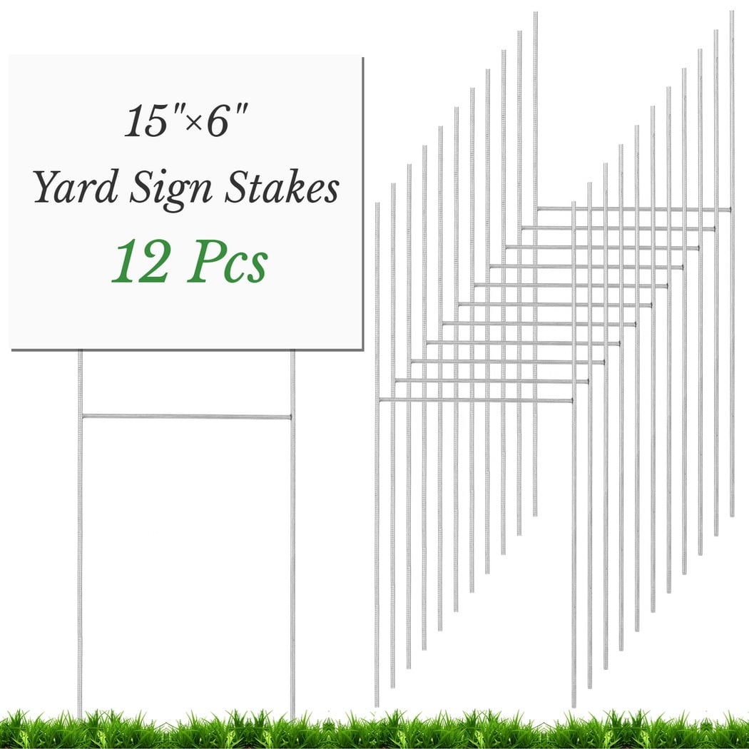 12 Pcs Yard Sign Stakes, 15×6in Metal H Stakes, Heavy Duty Frame Wire ...