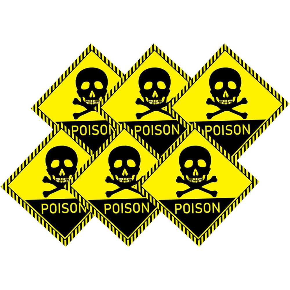 12 Pcs Yellow Danger Poison Sign Stickers 4 Inch Poison Skull and ...