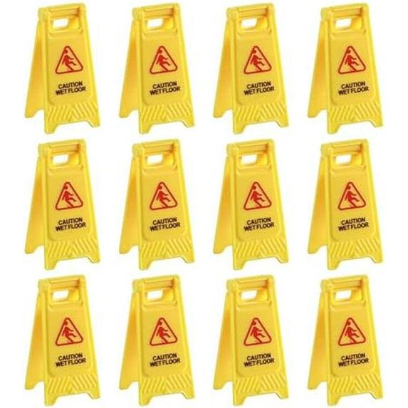 12 Pcs Yellow Mini Caution Wet Floor Signs, Double Sided Safety Warning ...