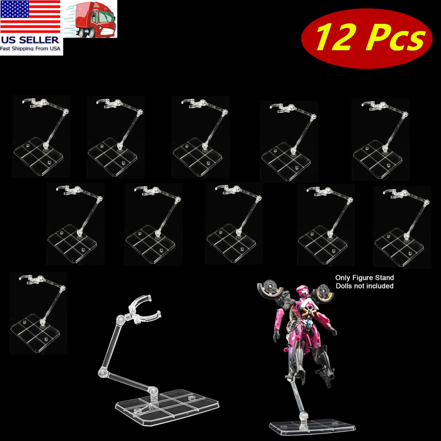 12 Pcs of of HG144 Action Figure Stand, Display Holder Base, Doll Model Support Stand Compatible ...