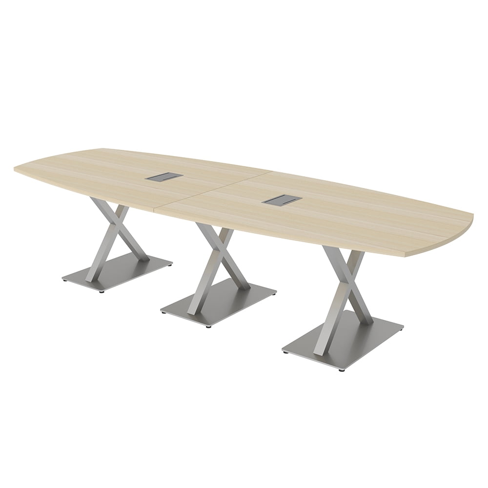 12 Person Arc Boat Conference Table with X Bases Data And Electric ...