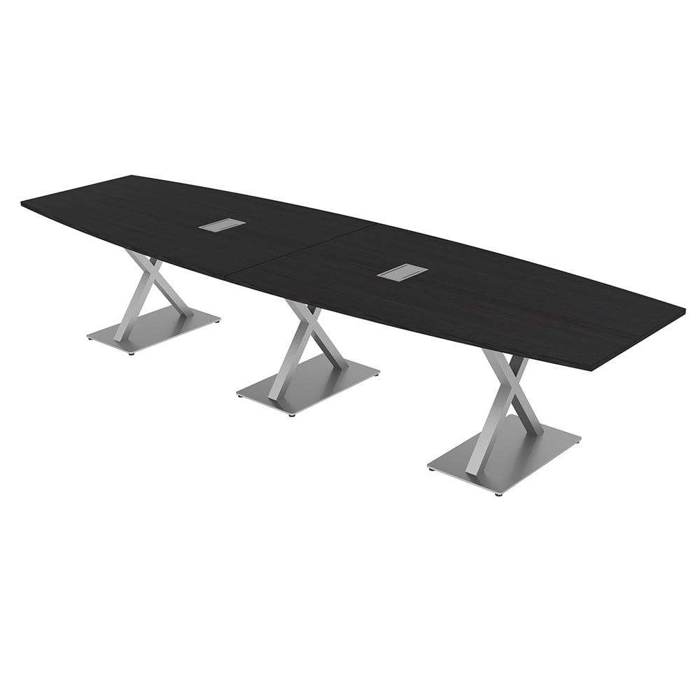 12 Person Modular Boat Shaped Powered Conference Table With X Bases ...