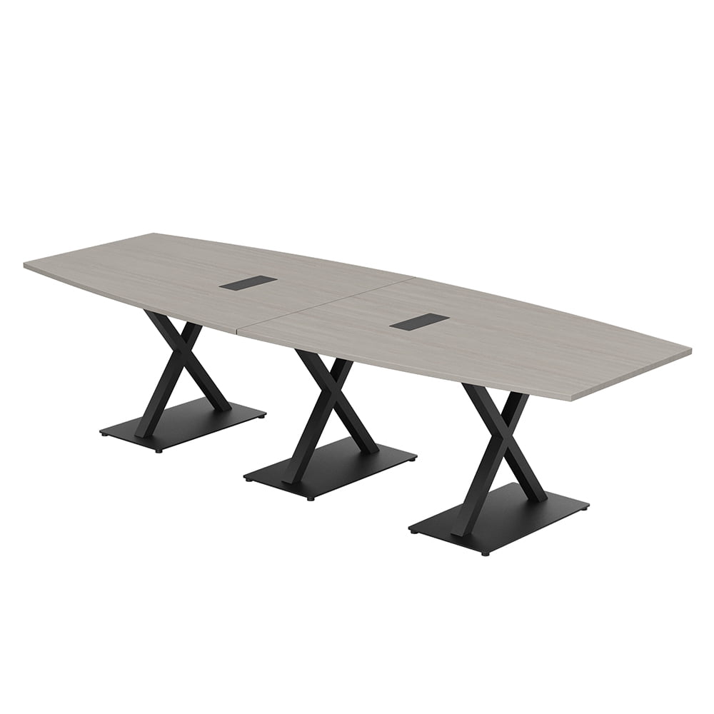 12 Person Modular Boat Shaped Powered Conference Table With X Bases ...