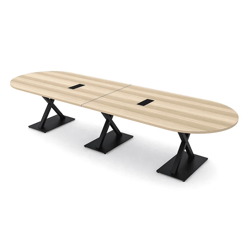12 Person Modular Racetrack Conference Table Metal Bases With Electric ...