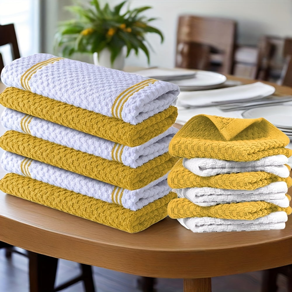 12-Piece 100% Cotton Kitchen Towel Set - 6 Hand Towels (15"x25") 6 Wash ...