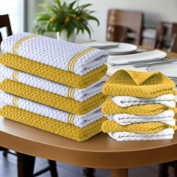 12-Piece 100% Cotton Kitchen Towel Set - 6 Hand Towels (15"x25") 6 Wash ...