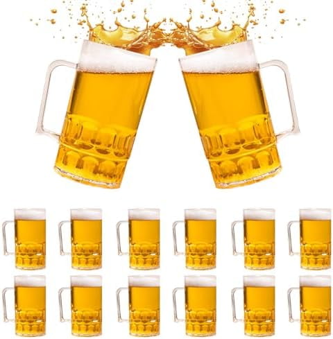 12-Piece Acrylic Beer Mugs 16 Oz, Handle-Equipped Plastic Beer Mugs ...