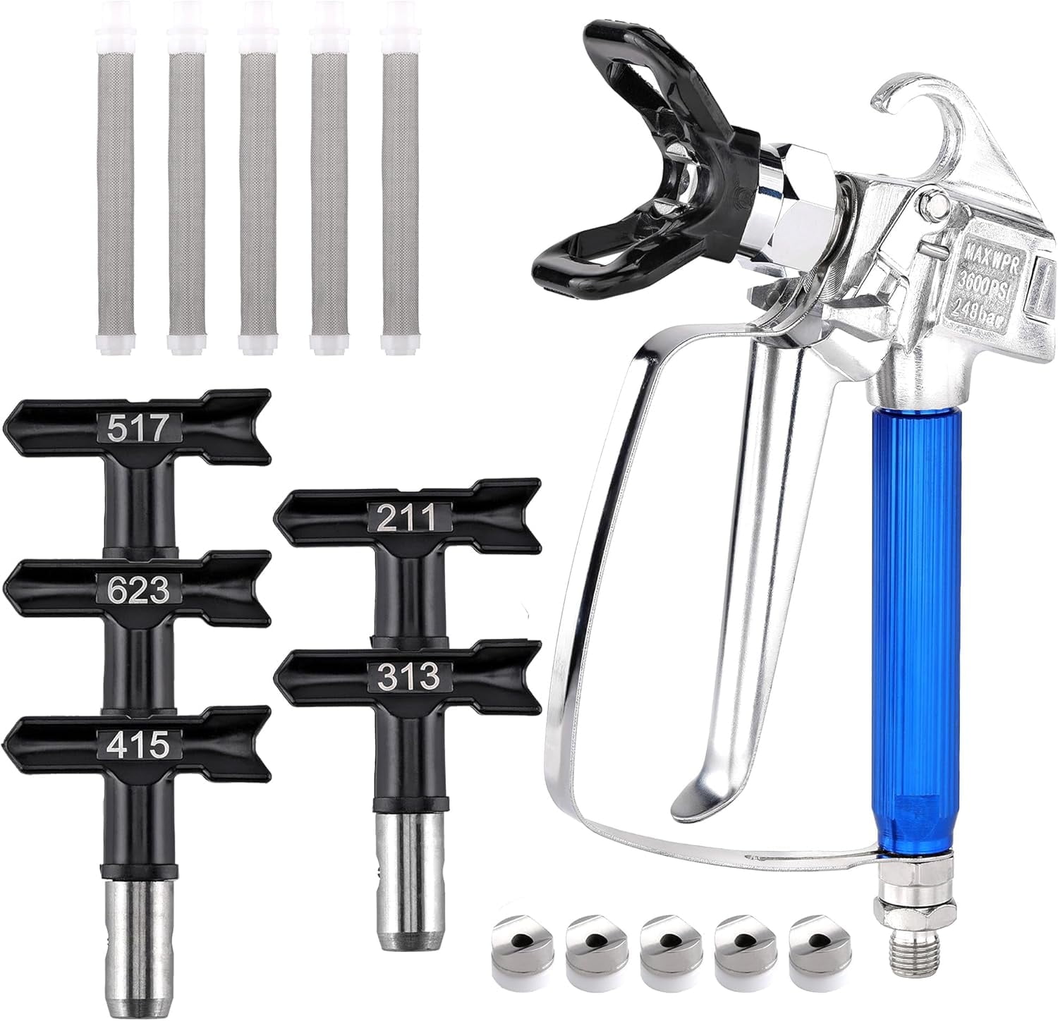 12-Piece Airless Paint Spray Gun Kit - 5 Nozzles (211-623), Filters ...
