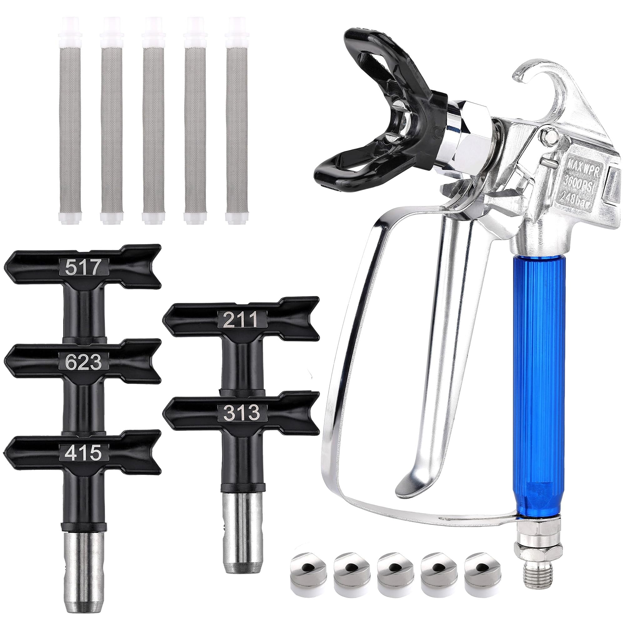 12-Piece Airless Paint Sprayer Gun Kit - Includes 5 Spray Tips, Nozzle ...