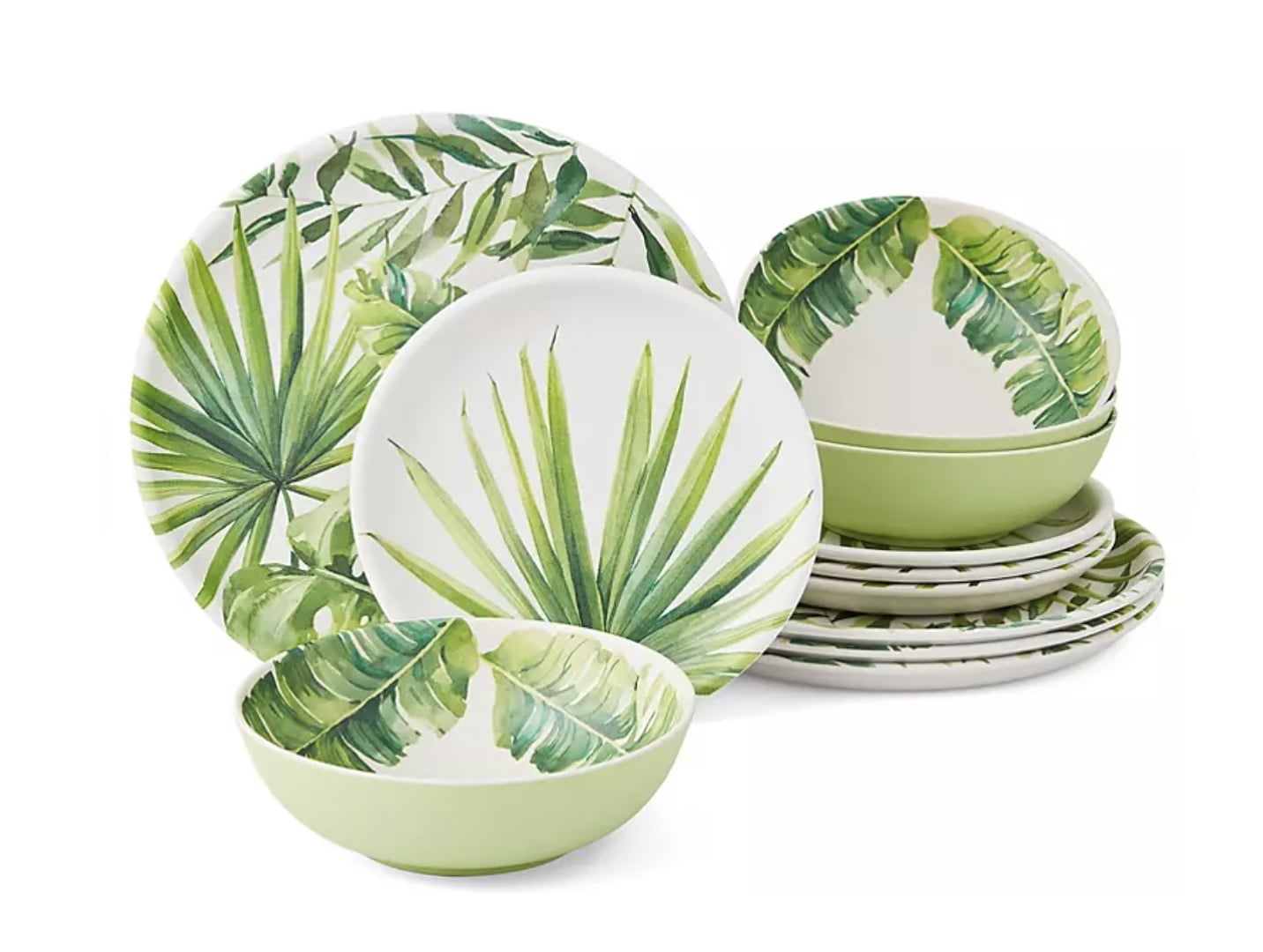 12-Piece Bamboo Melamine Dinnerware Set, Tropical - Walmart.com