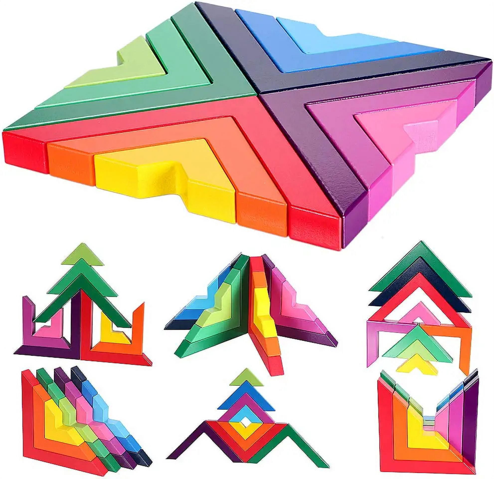 12 Piece Building Blocks Toy Wooden Rainbow Stacking Nesting Building ...