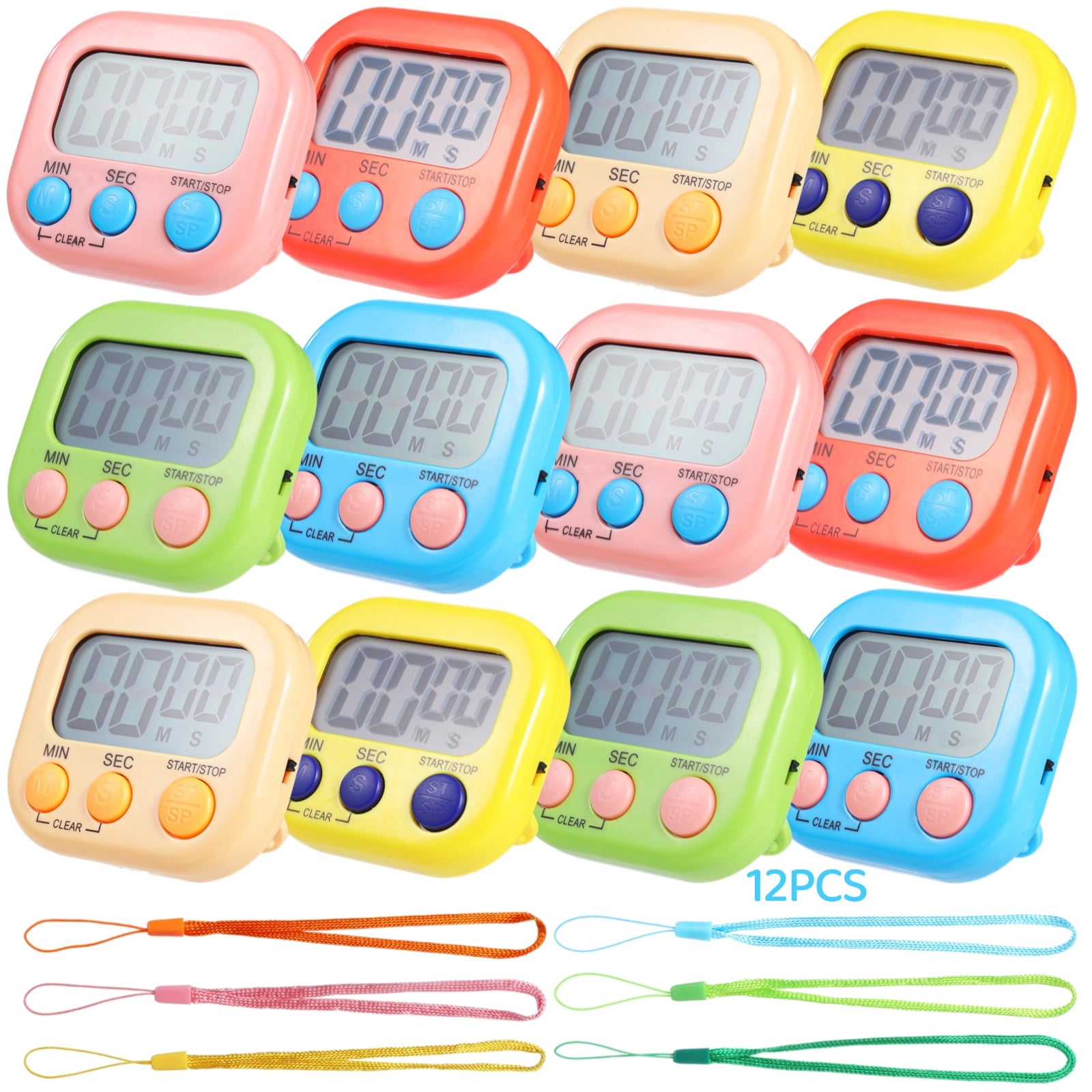 12 Piece Bulk Digital Timer, Timers, Countdown Minute Second, Big LCD ...