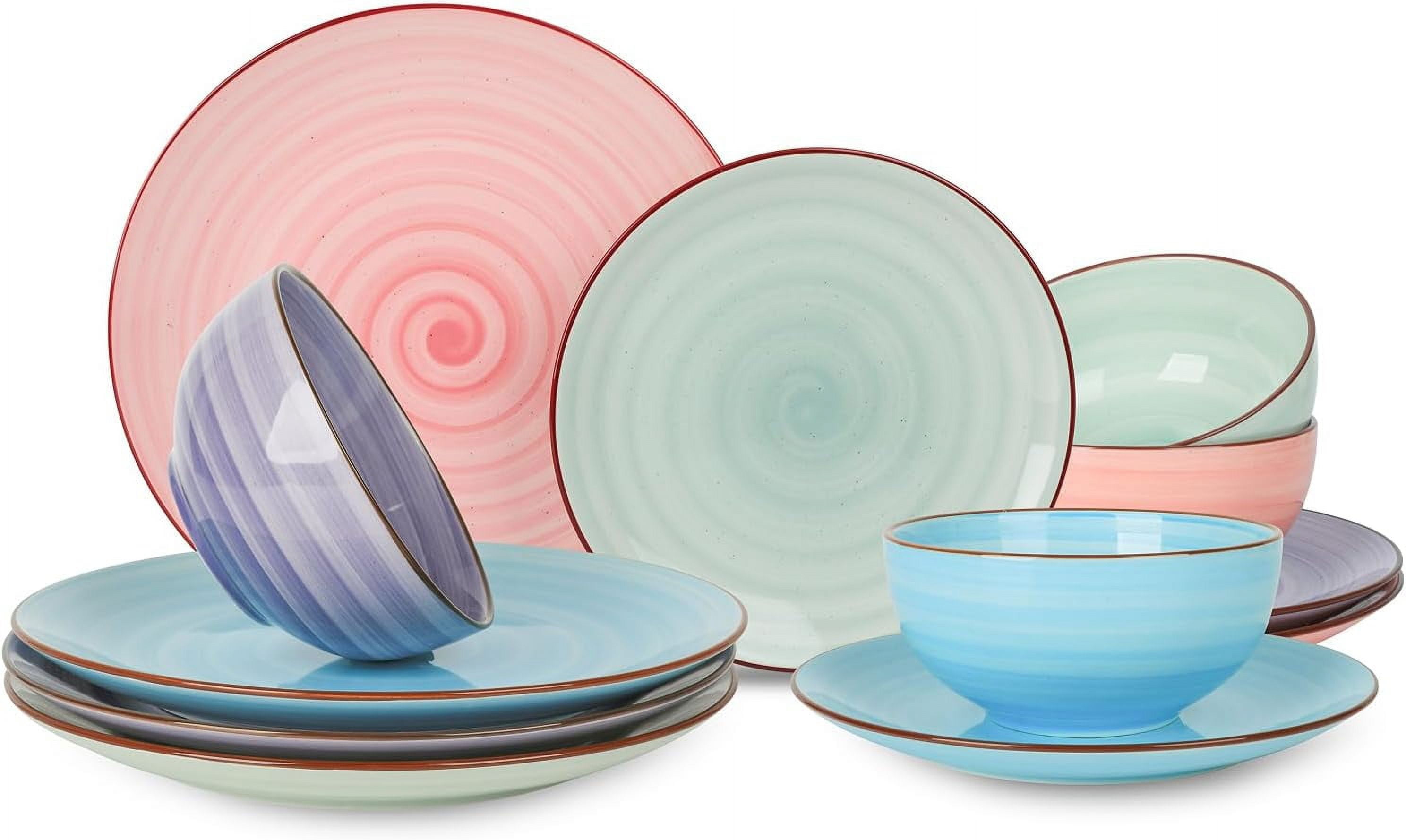 12-Piece Ceramic Dinnerware Set for 4 - Includes Dinner Plates, Salad ...