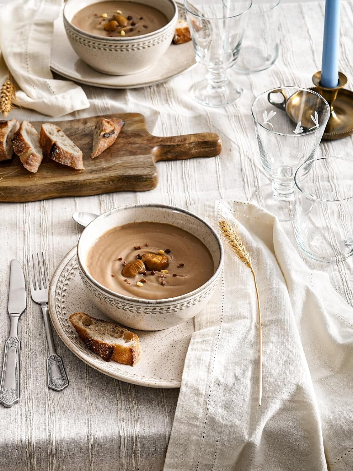 12-Piece Ceramic Dinnerware Set for 4, Reactive Glaze Beige Plates and ...