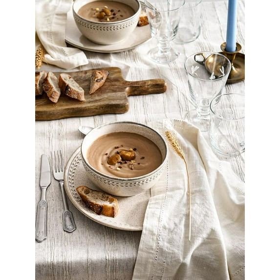 12-Piece Ceramic Dinnerware Set for 4, Reactive Glaze Beige Plates and ...