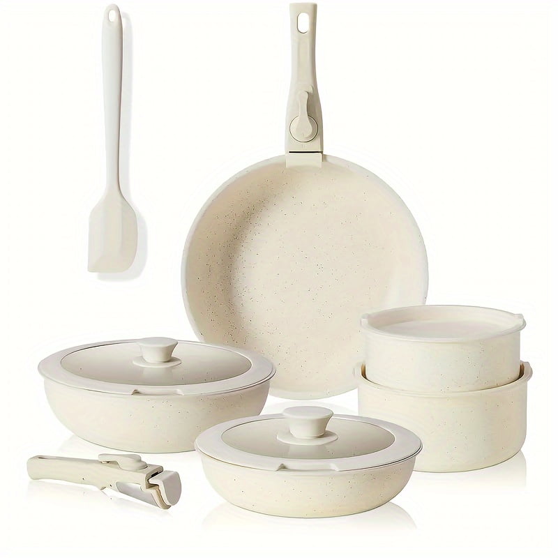 12 Pcs Pots and Pans Set, White Granite NonstickCookware Sets ...