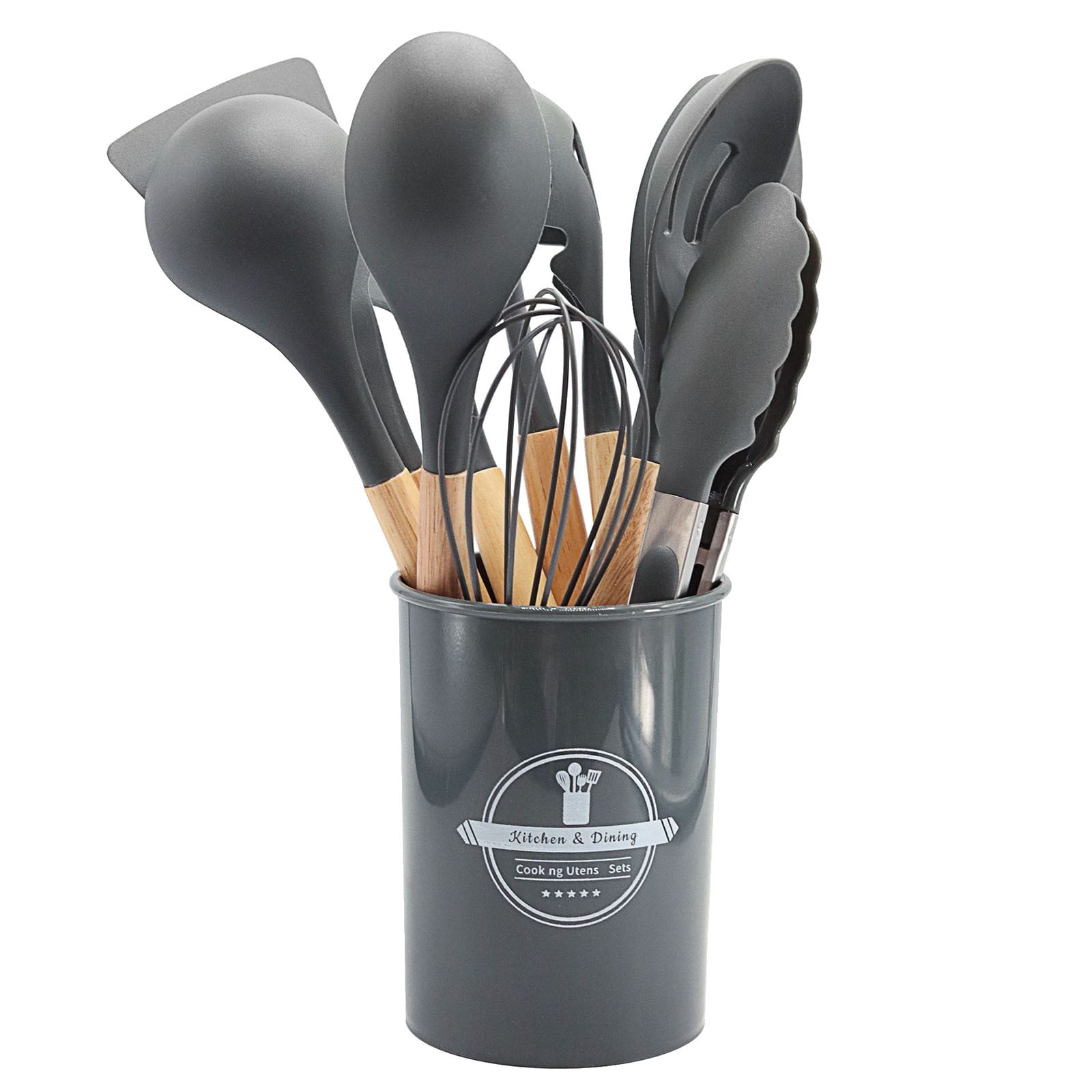 12 Piece Chef Kitchen Cooking Utensils Set, Wooden Handle Non-Stick ...
