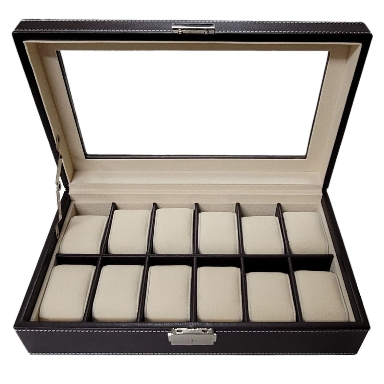 12 Piece Chocolate Brown Leatherette Men's Watch Box Display Case ...
